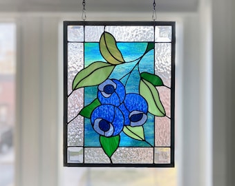 Blueberry Blue Suncatcher. Stained Glass Home Decor Panel Window Wall ...