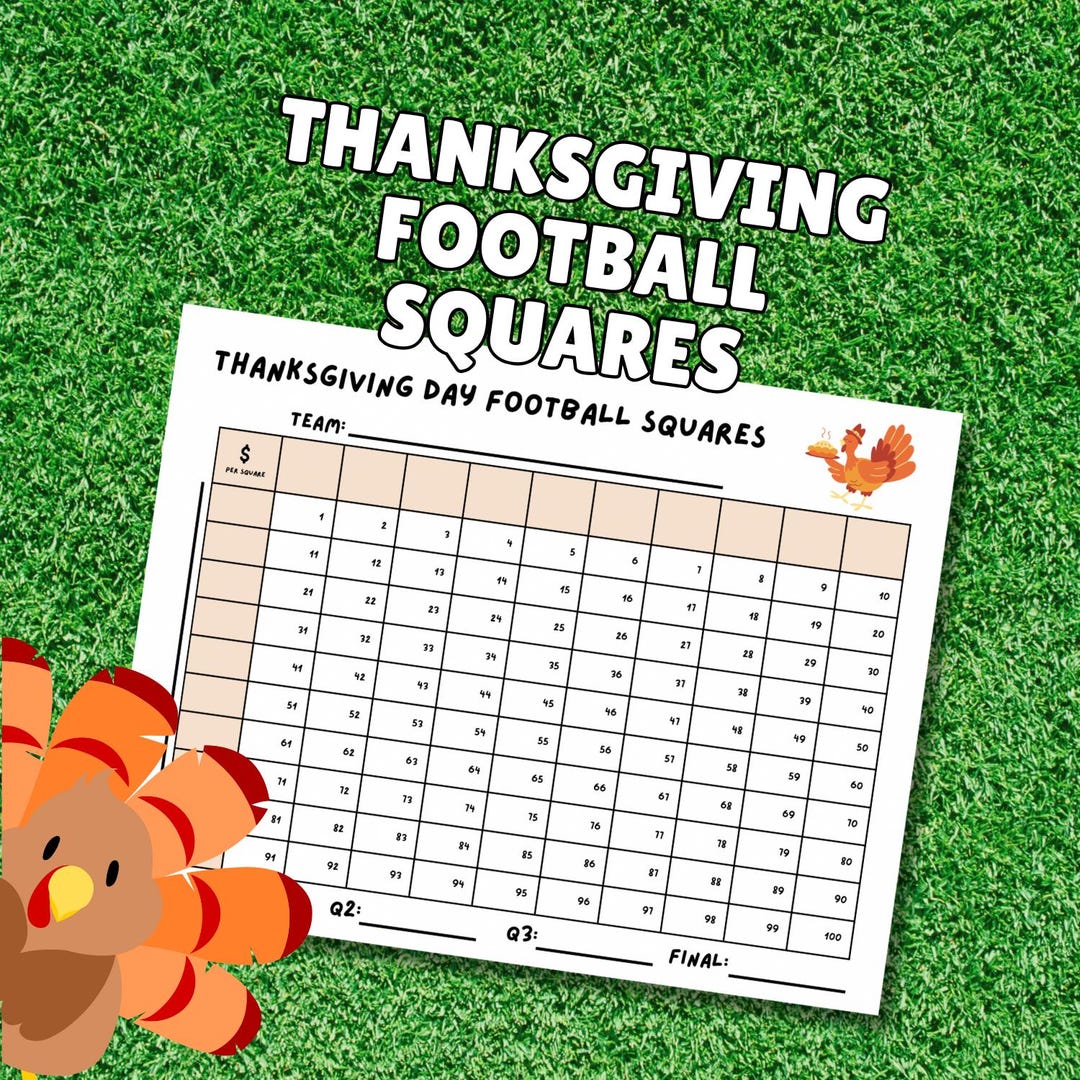 Thanksgiving Football Squares Game: Printable Turkey Day Fun (download ...