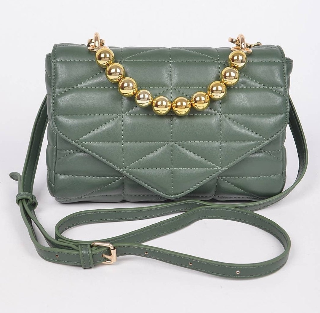 Quilted Faux Leather Flap Ball Chain Bag (5 Colors) - Etsy
