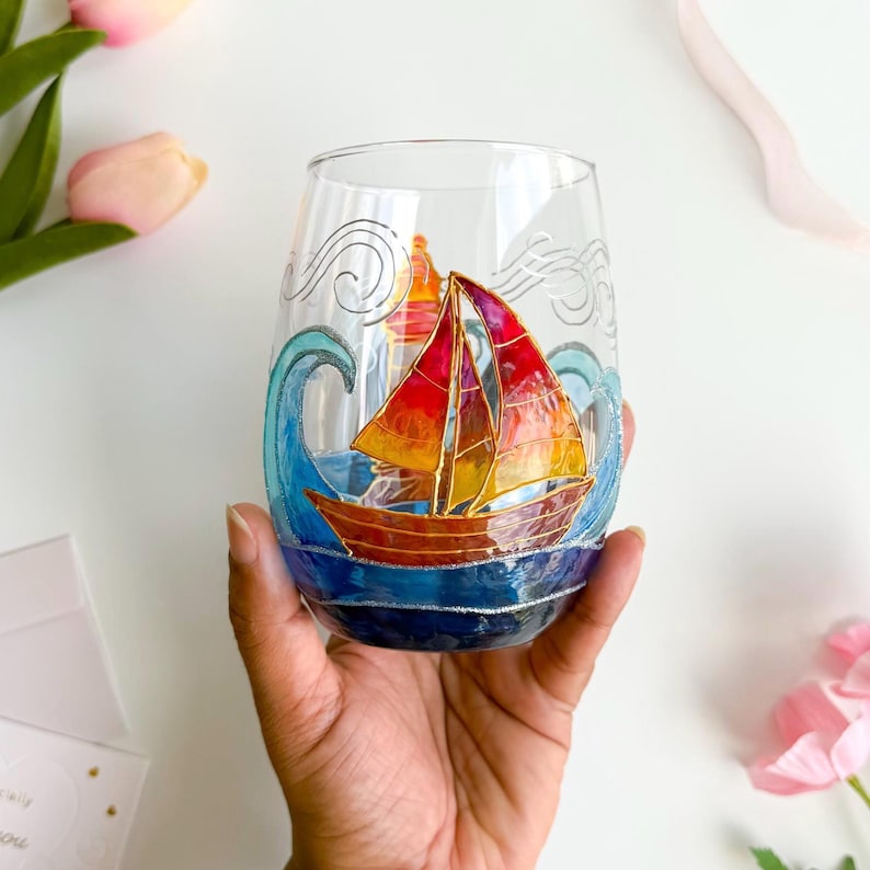 Hand-painted Stained Glass Style Seascape Glass | Gift for Dad/him ...