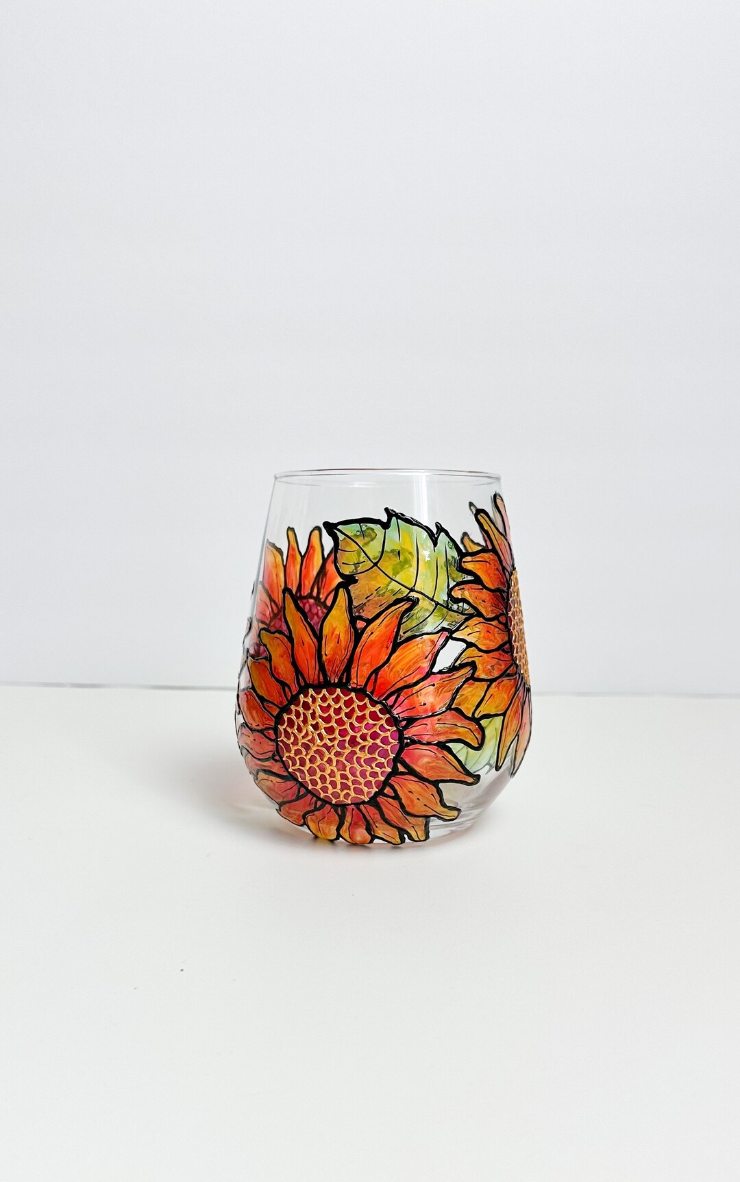Sunflower Stemless Single Wine Glass Juicewater Glasses Wine Etsy