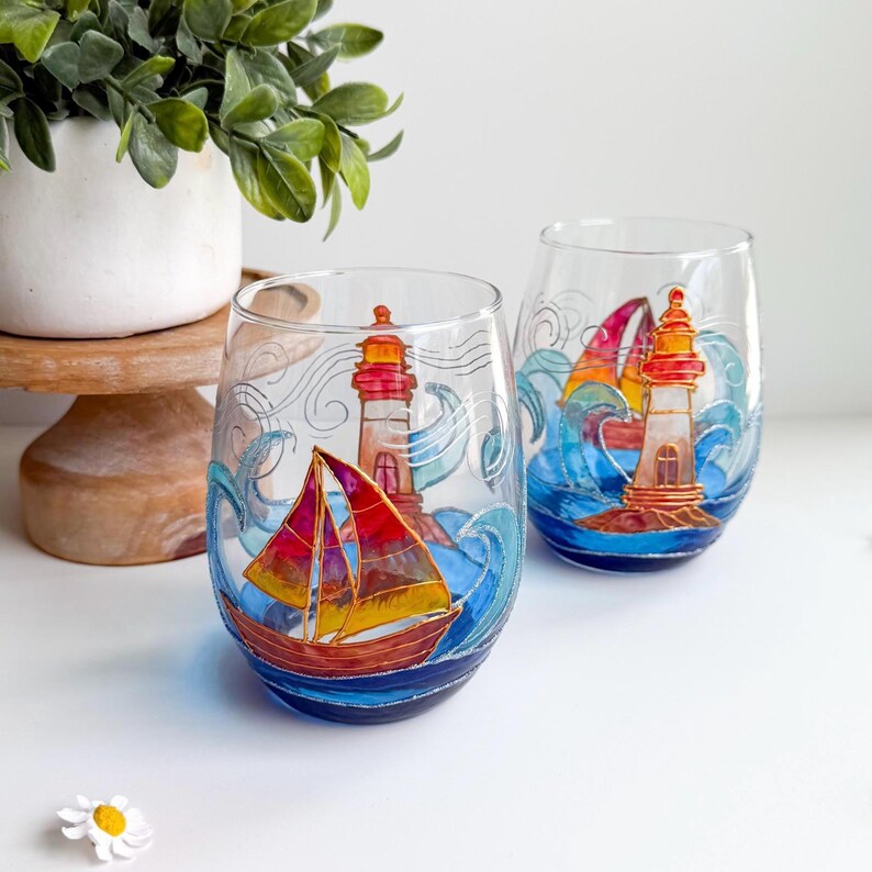 Hand-painted Stained Glass Style Seascape Glass | Gift for Dad/him ...