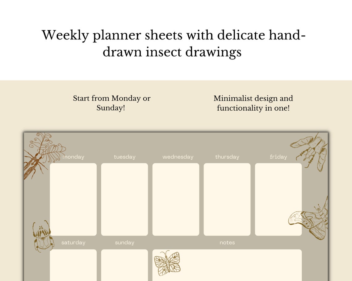 Weekly Planner Printable, Butterfly Planner, Planner Sheets, Monday or ...