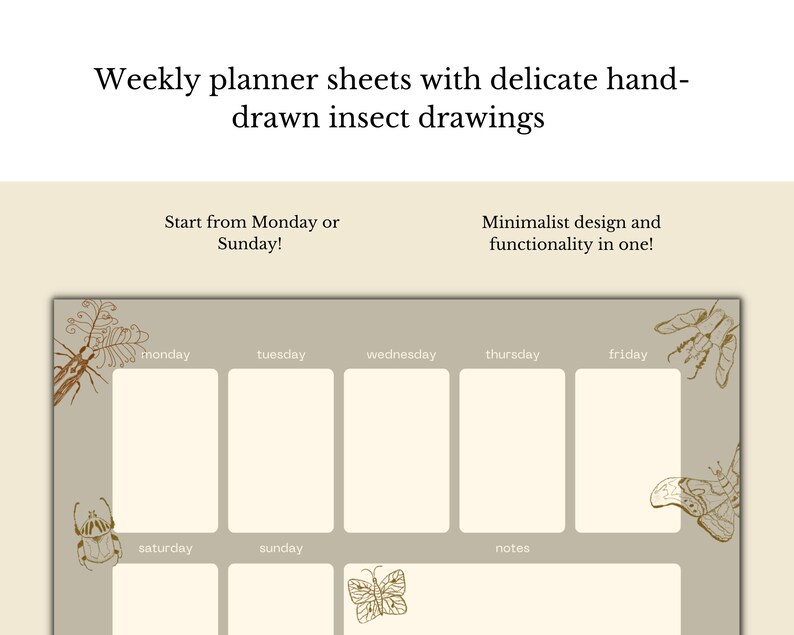 Weekly Planner Printable, Butterfly Planner, Planner Sheets, Monday or ...