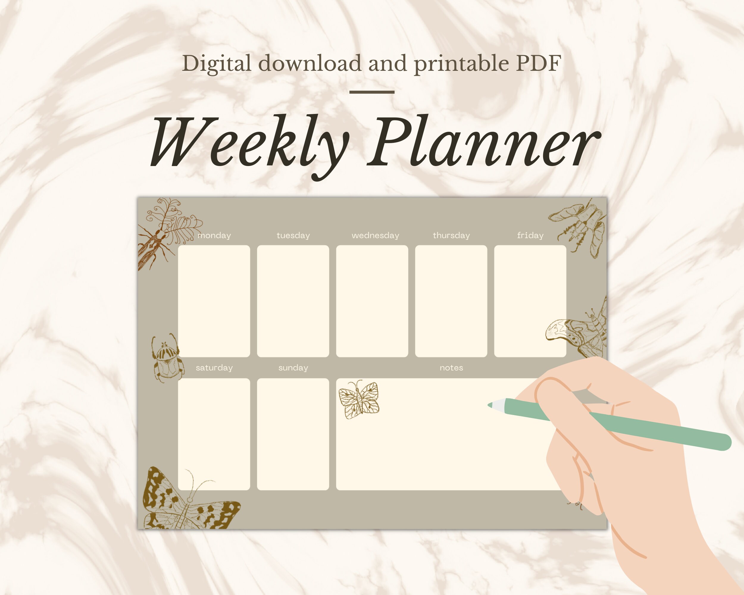Weekly Planner Printable, Butterfly Planner, Planner Sheets, Monday or ...