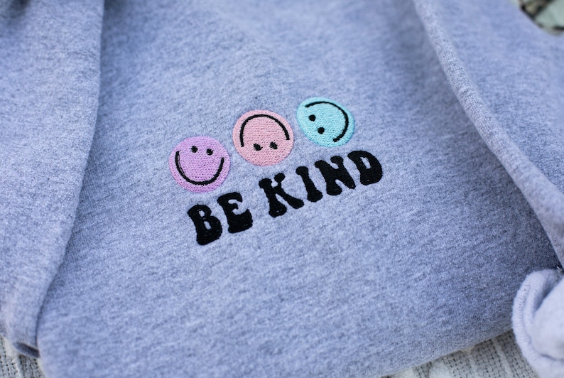 Be Kind Embroidered Crewneck - Trendy Crewneck, Embroidery Sweatshirt ...