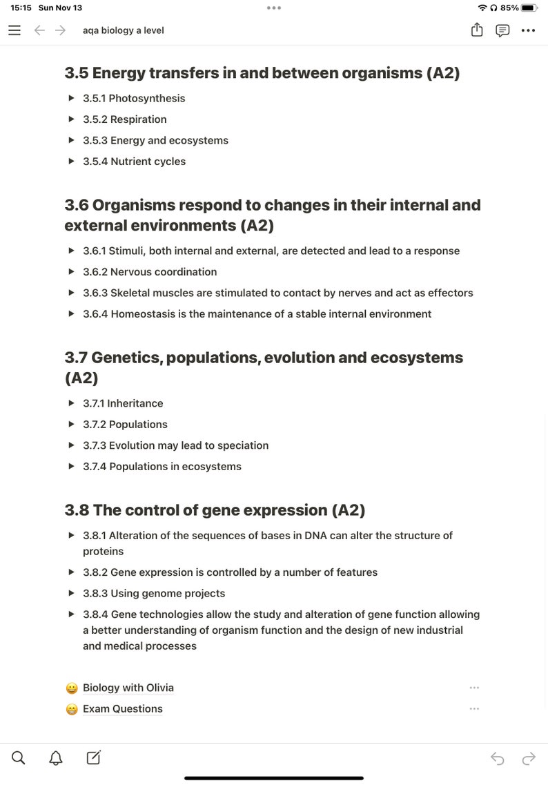 A* AQA A Level Biology Notion Page - Etsy