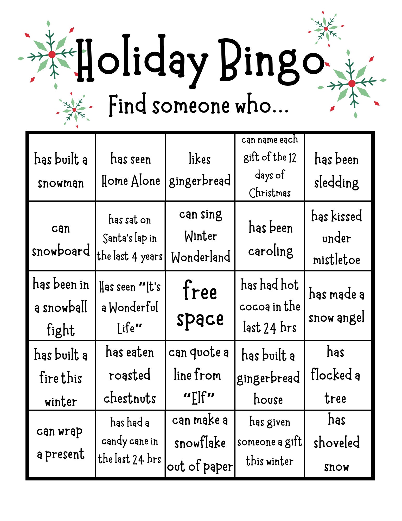 Holiday Ice Breaker Bingo - Etsy