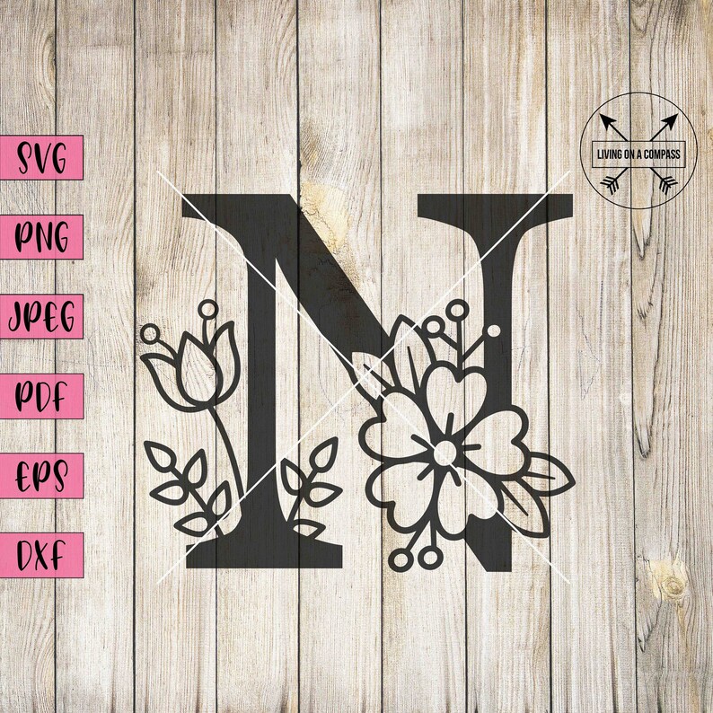Floral Letter N Svg, Letter Svg, Floral Alphabet Clipart, Alphabet ...