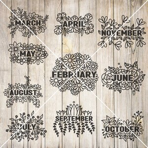 Floral Months Svg, Floral Word Art Png, Flower Birth Month Clipart ...