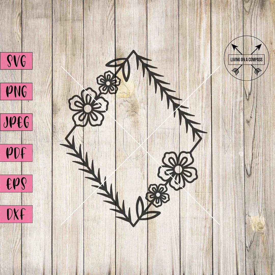 Diamond Frame Svg, Floral Frame Svg, Diamond Frame Clipart, Floral ...