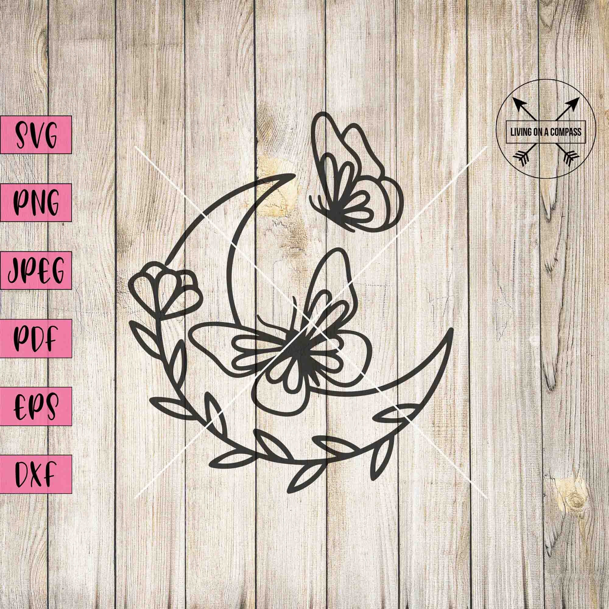 Floral Butterfly Moon Svg, Butterfly Logo, Butterfly Decor, Butterfly ...