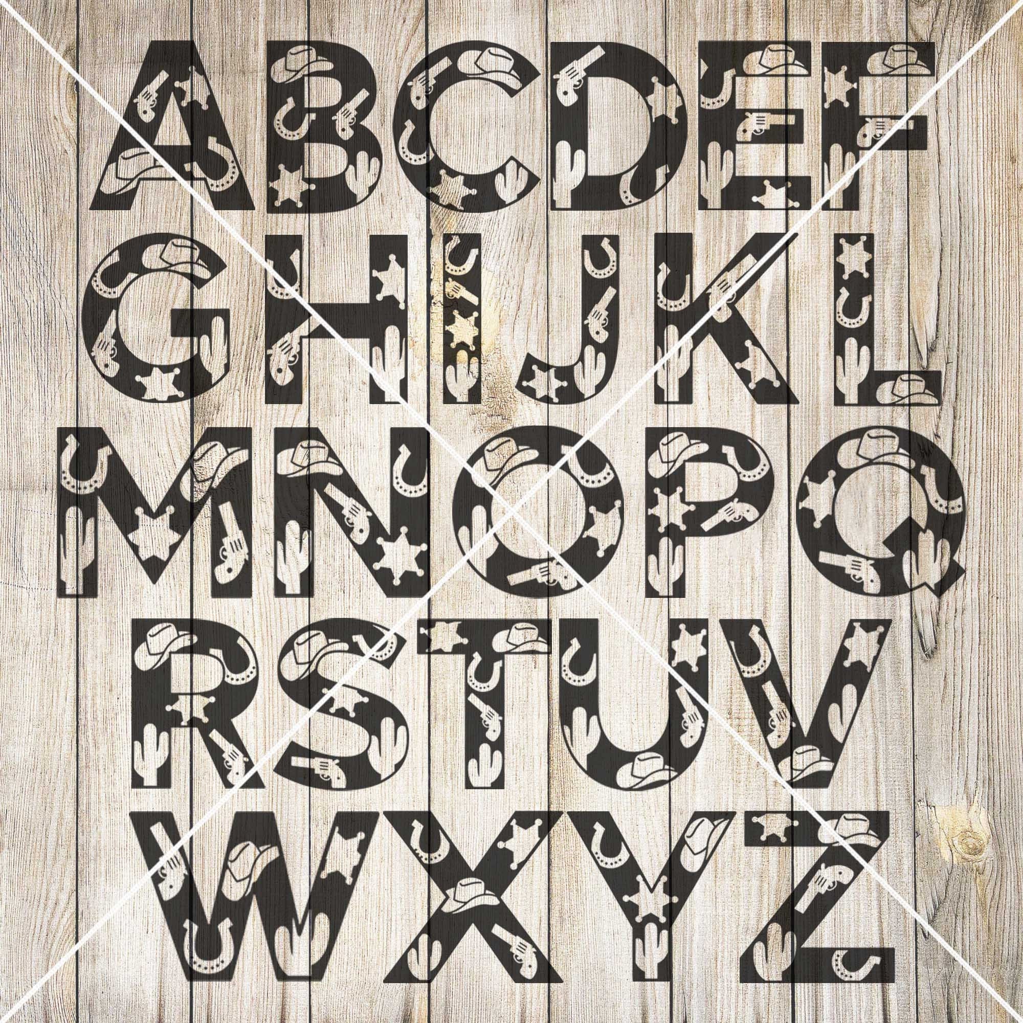 A-Z & 0-9 Cowboy Alphabet, Western Font Letters,western Alphabet Svg ...