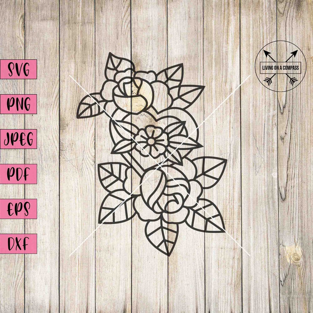 Heart and Flowers, Flower Svg, Heart Flower Svg, Flower Clipart, Flower ...