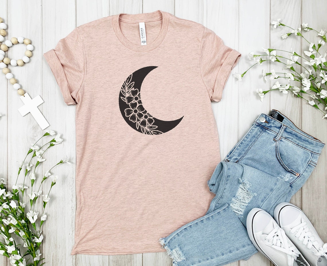 Floral Crescent Moon Svg Moon Moon Clipart Moon and Flowers - Etsy