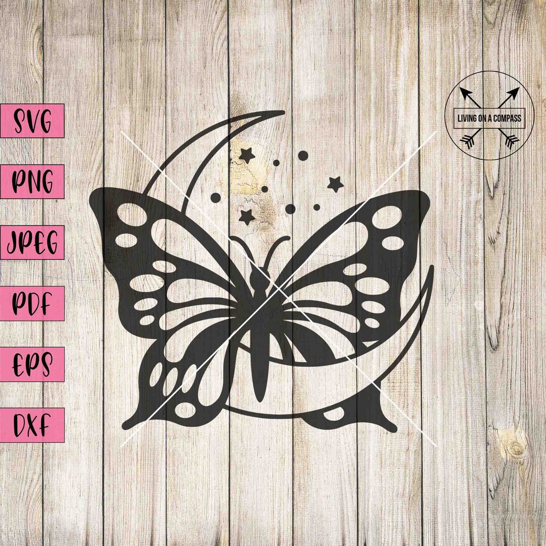 Butterfly Moon Svg, Crescent Moon Svg, Moon Svg, Moon Png, Moon Deecal ...