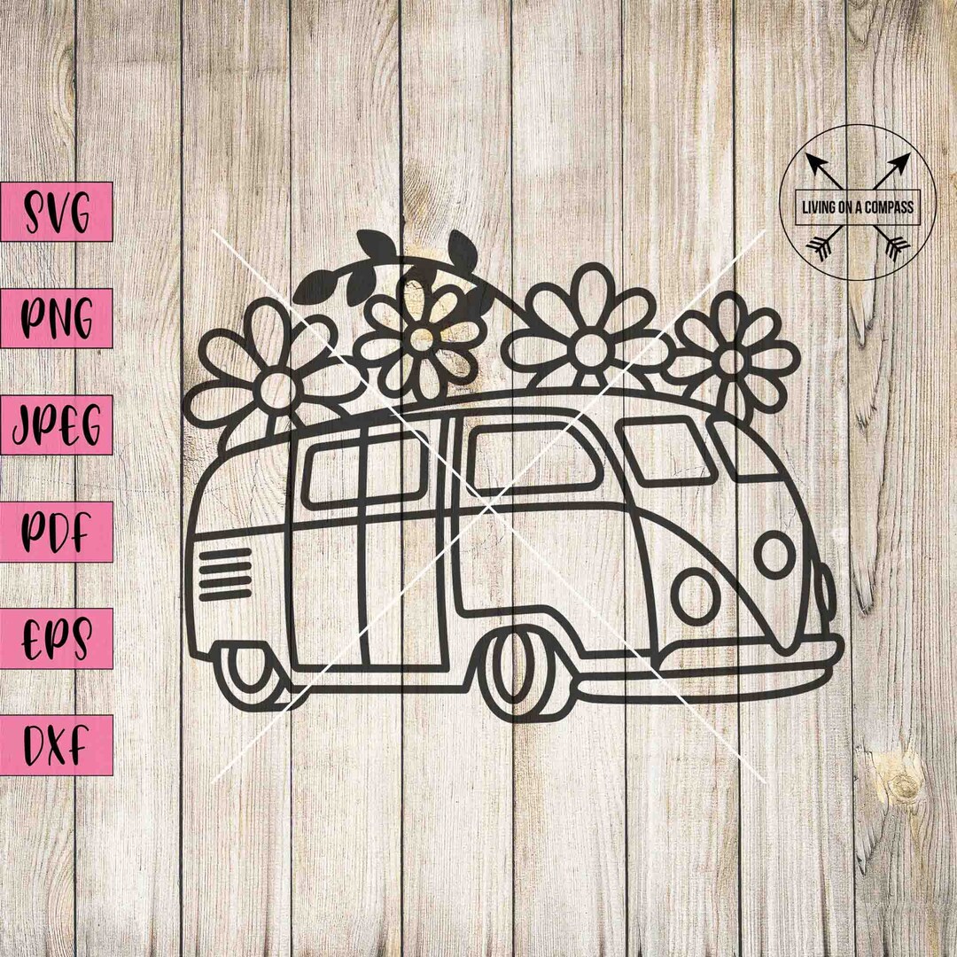 Hippie Van Svg, Floral Car, Floral Van, Hippie Car, Hippie Svg, Hippie ...