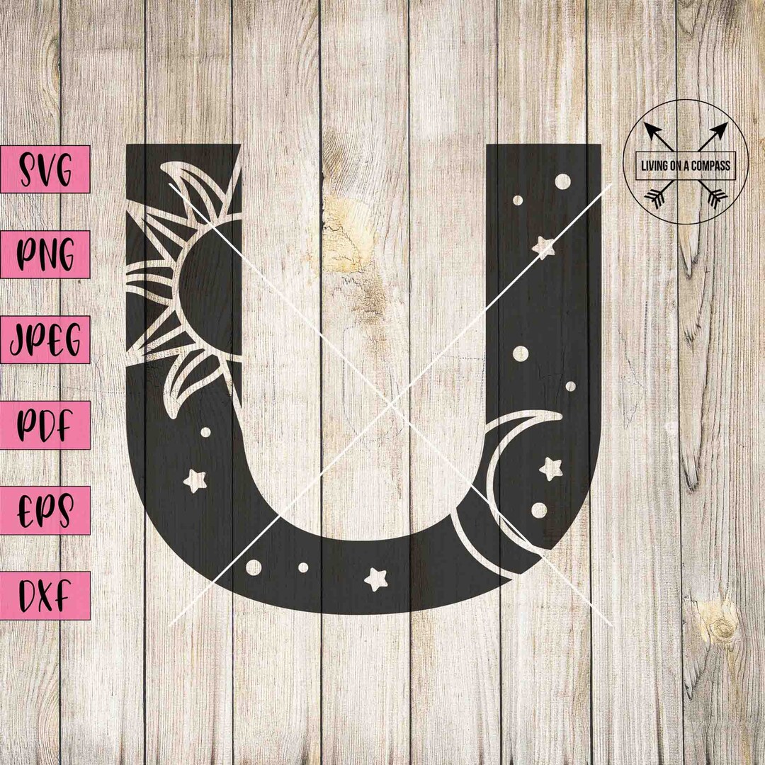 Sun and Moon Letter U Svg, Letter Svg, Floral Alphabet Clipart ...