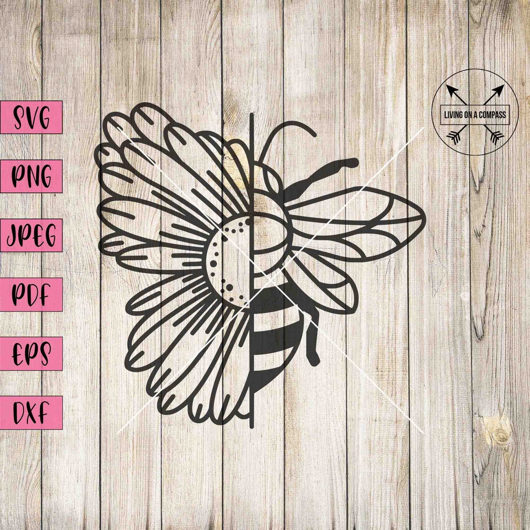 Bee Svg, Bee Png, Daisy Bee, Sunflower Bee, Floral Bee, Flowers and Bee ...