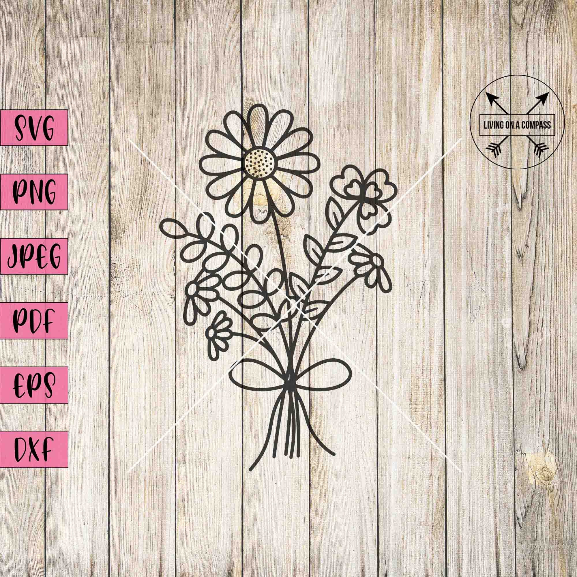 Ramo svg, clipart ramo de flores, flores svg, margaritas svg, imágenes prediseñadas de ramo ...