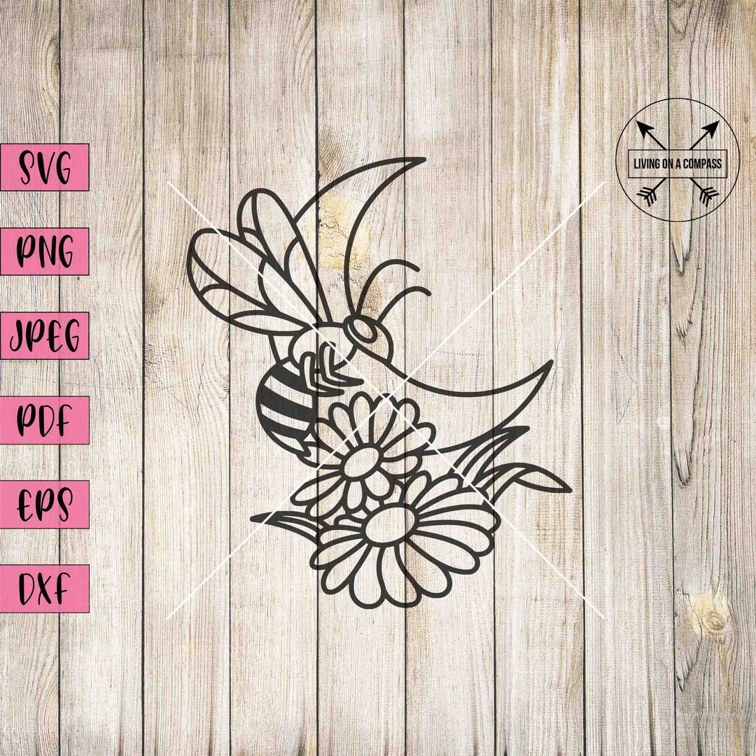 Bee Moon Svg, Floral Bee, Bumble Bee Svg, Insect Svg, Honey Bee Svg ...