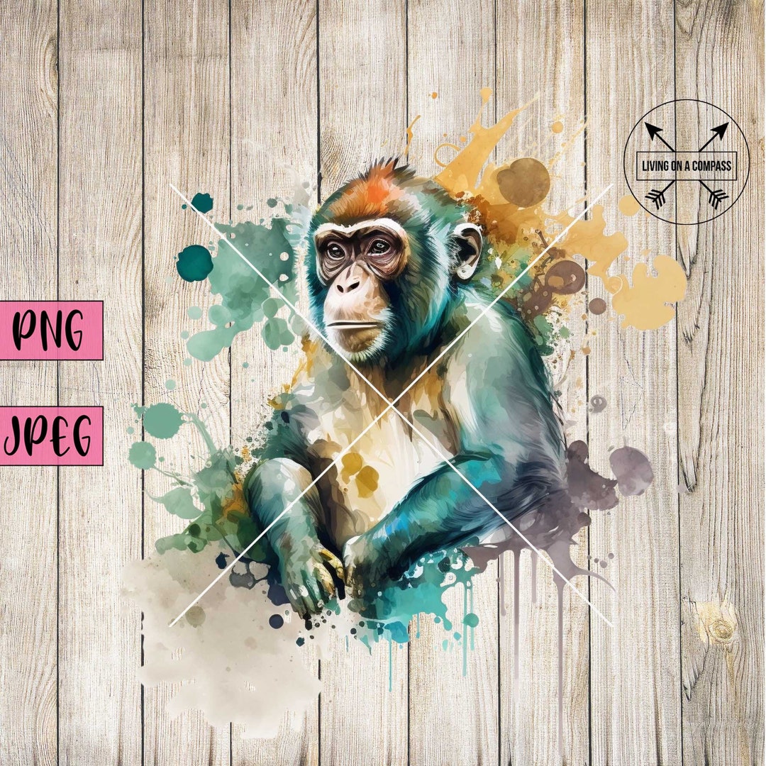 Monkey PNG, Monkey Sublimation, Monkey Graphics, Monkey Watercolor ...