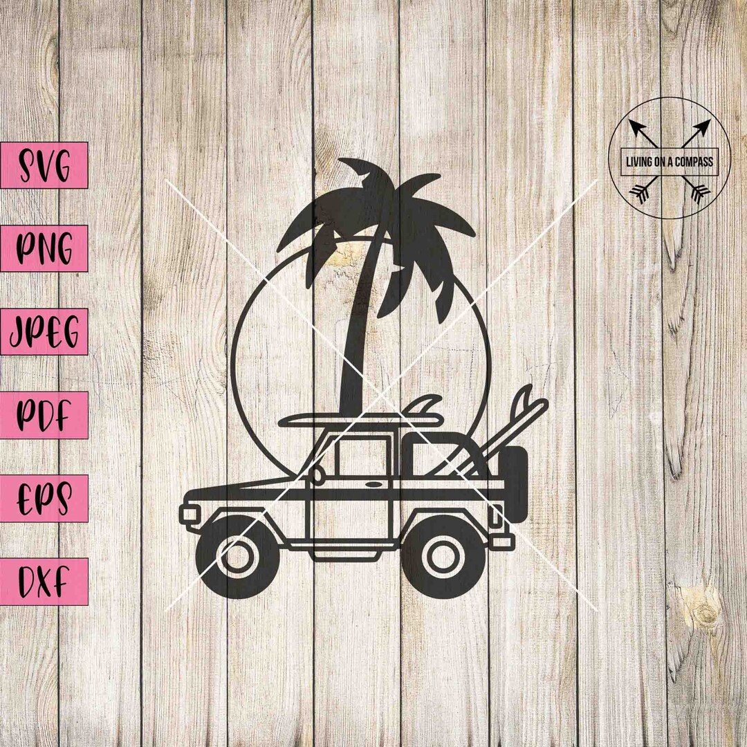 Beach Car, Truck Svg, Truck Png, Surfer Art, Surfing Print, Surf Vector ...