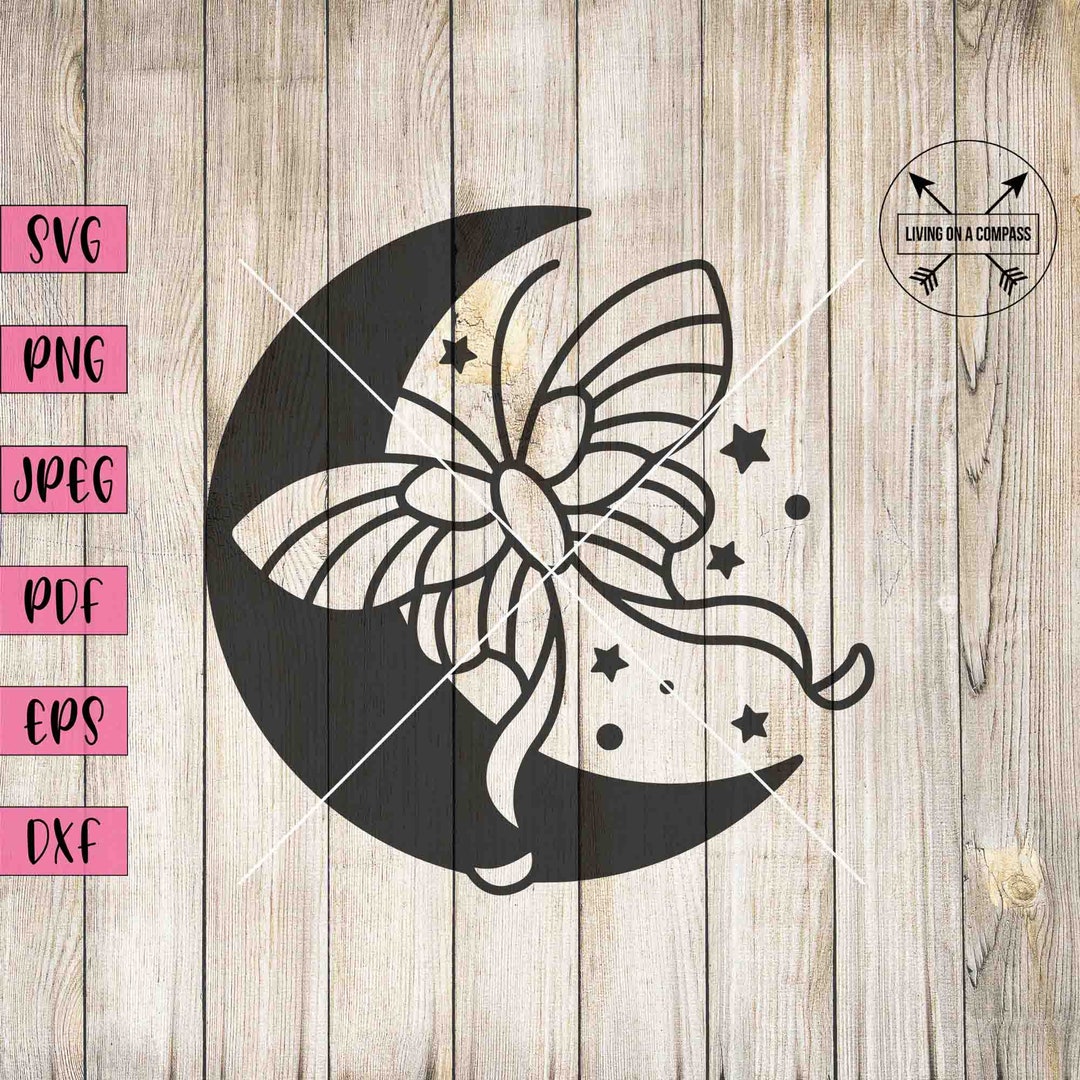 Butterfly Moon Svg, Crescent Moon Svg, Moon Svg, Moon Png, Moon Deecal ...