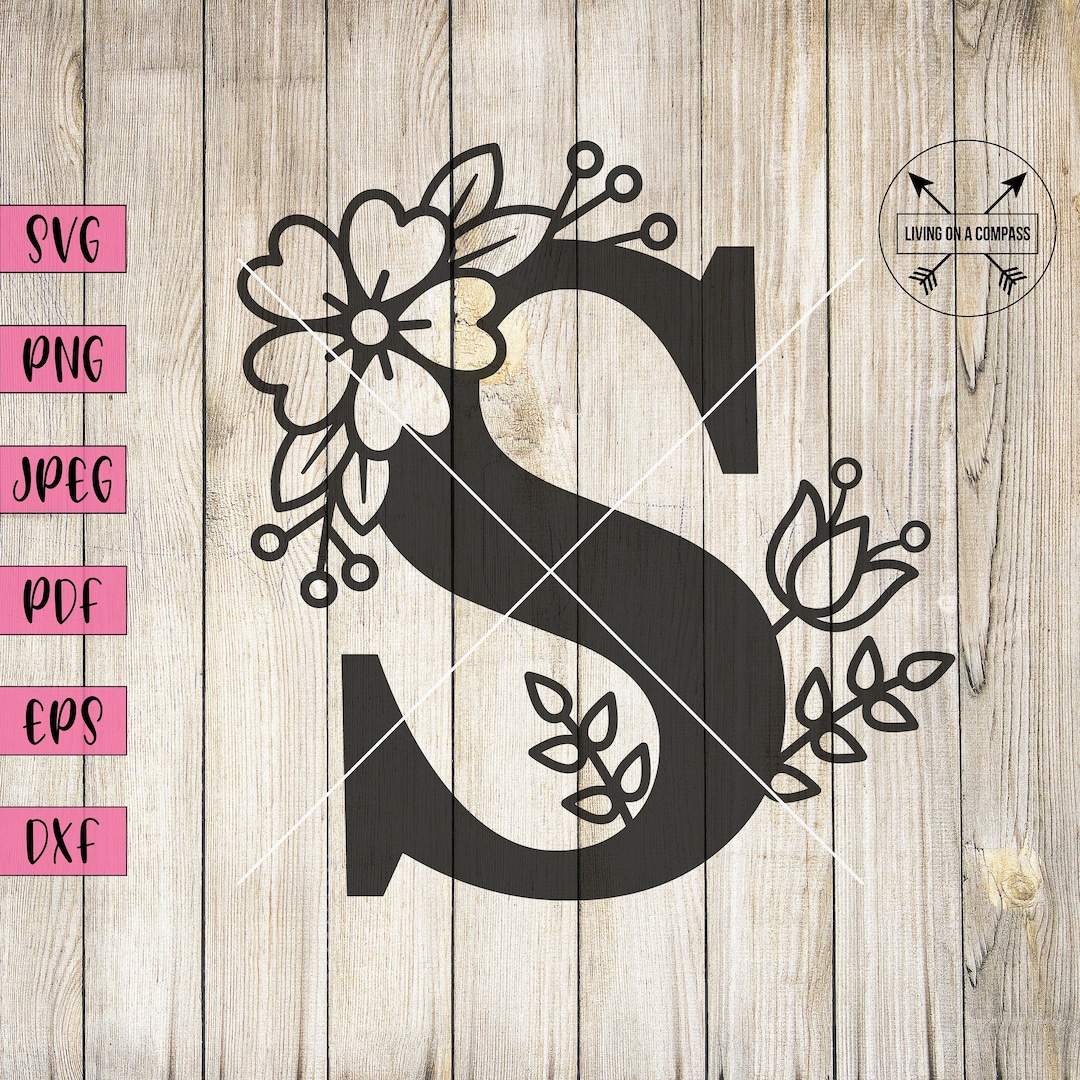 Floral Letter S Svg, Letter Svg, Floral Letter Clipart, Alphabet Cross ...