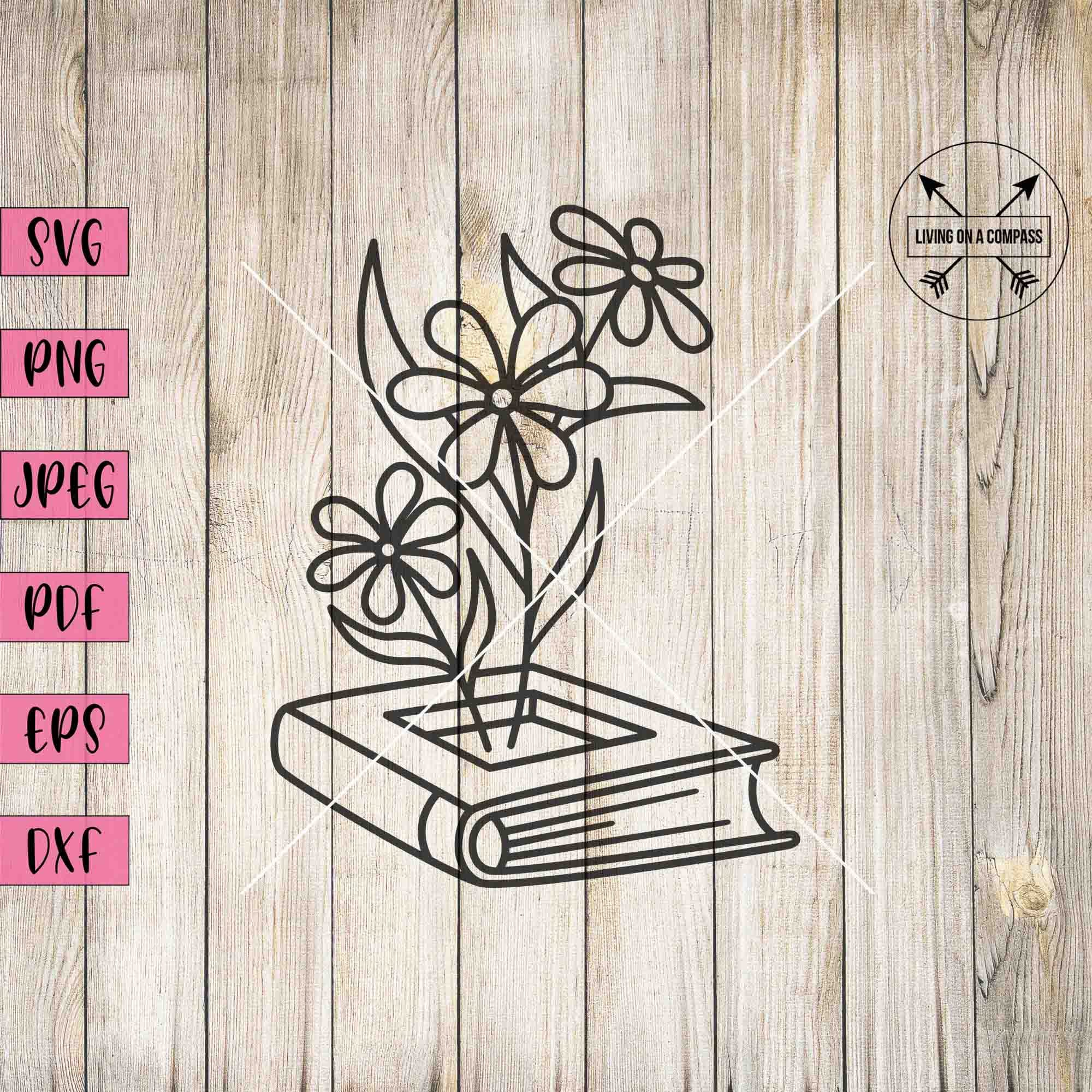 Libros florales svg, libro svg, libros svg, lectura svg, amante de los ...