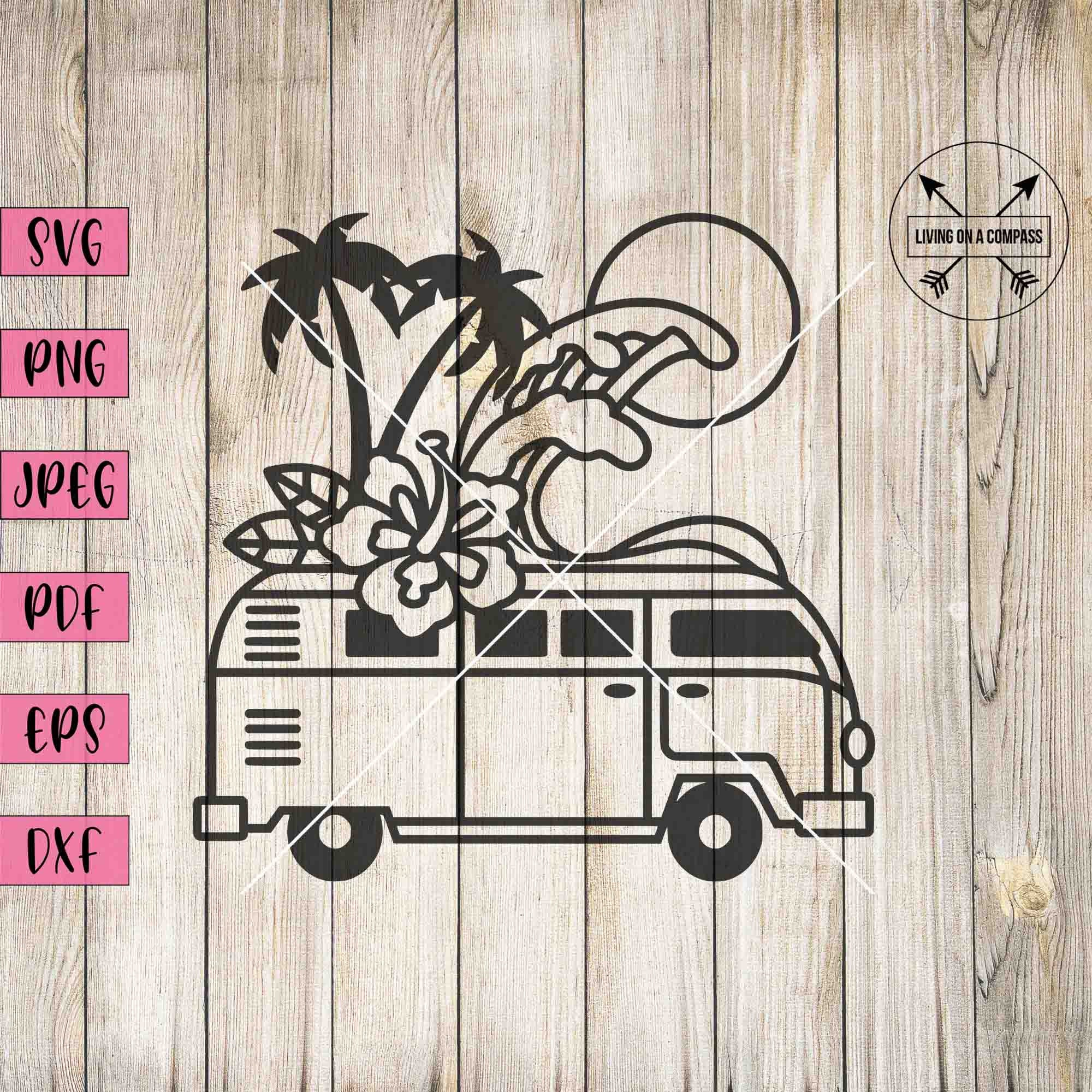 Van Svg, Van Png, Vintage Van, Van Clipart, Beach Png, Waves Sticker ...