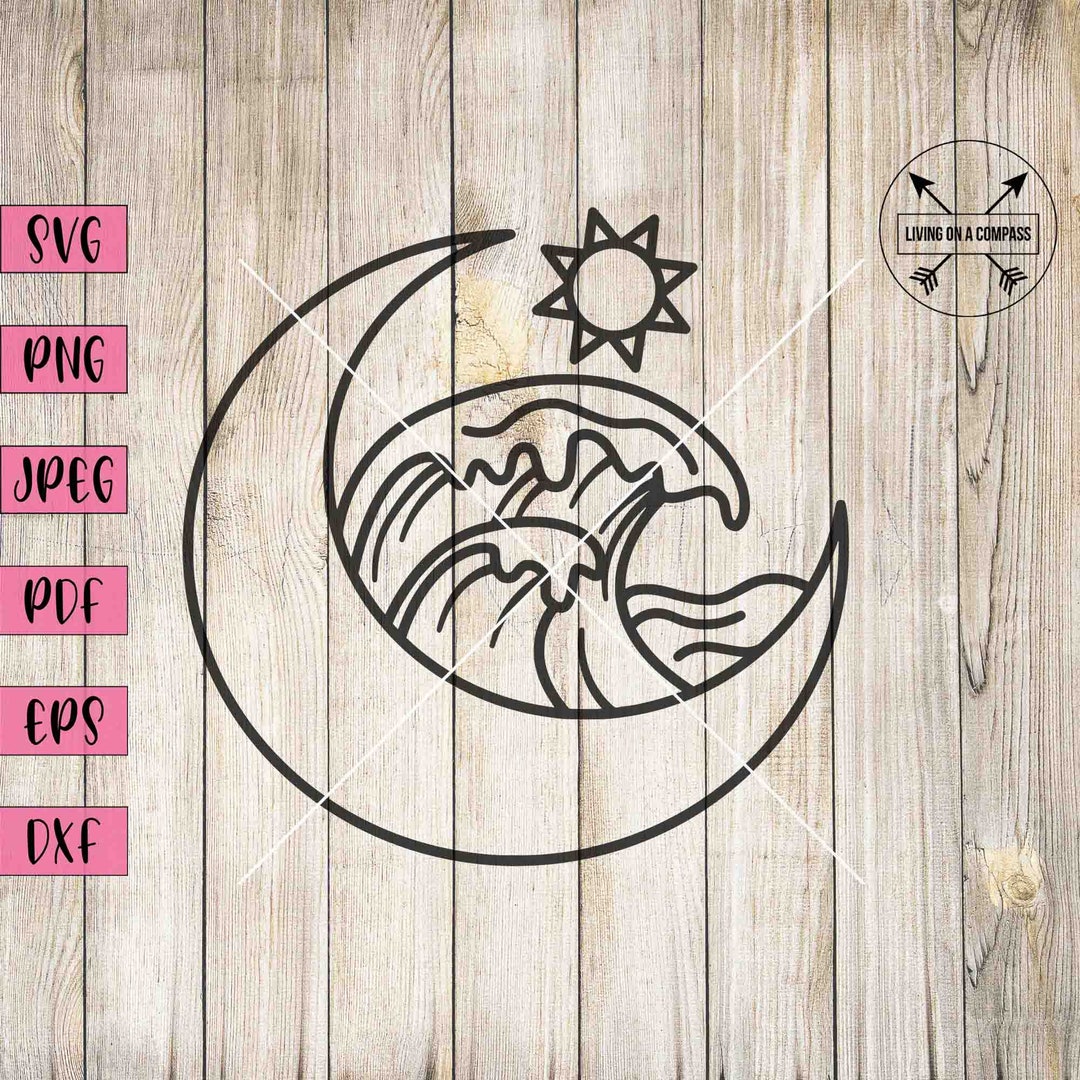 Moon Svg, Waves Print, Waves Svg, Waves Clip Art, Ocean Wall Art, Ocean ...