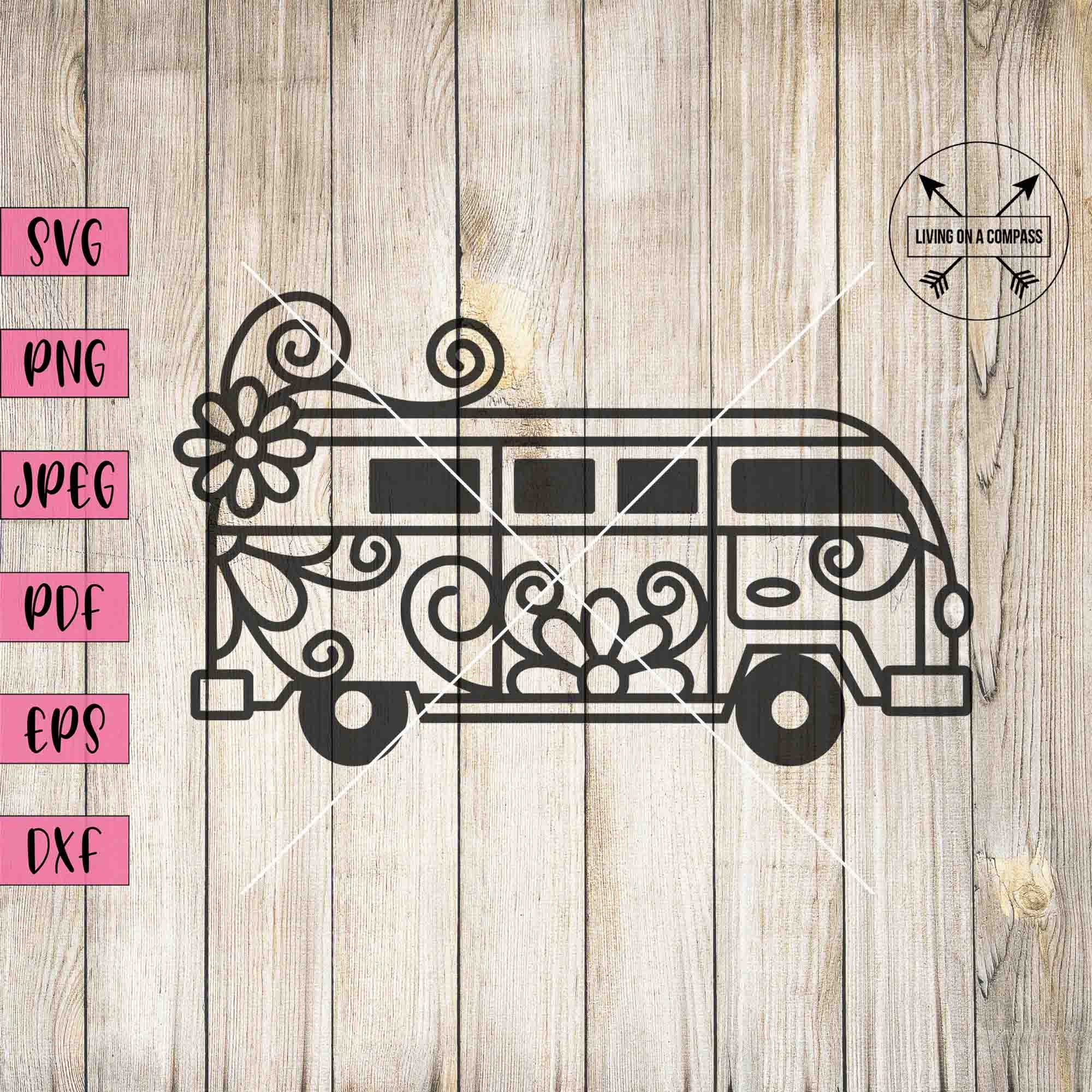 Van Svg, Van Clipart, Floral Van, Hippie Van, Hippie Car, Hippie Svg ...