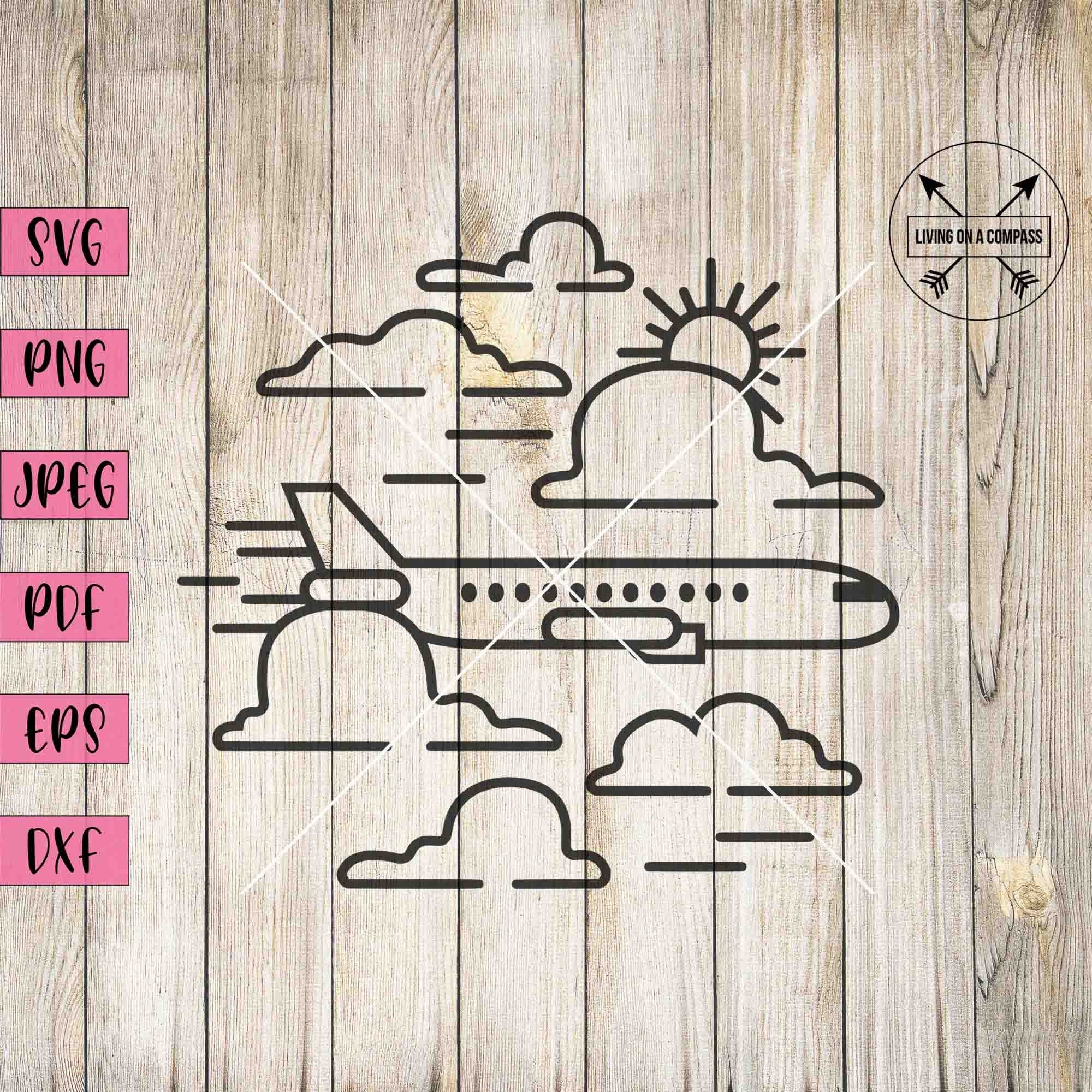 Avión svg, imágenes prediseñadas de viaje, arte de pared de viaje ...