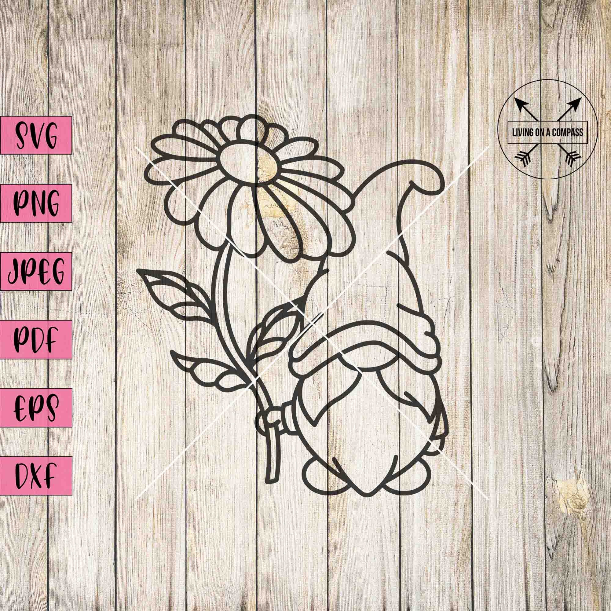 Gnome Holding Flower Svg Gnome Clipart Gnome Cut File Cute - Etsy