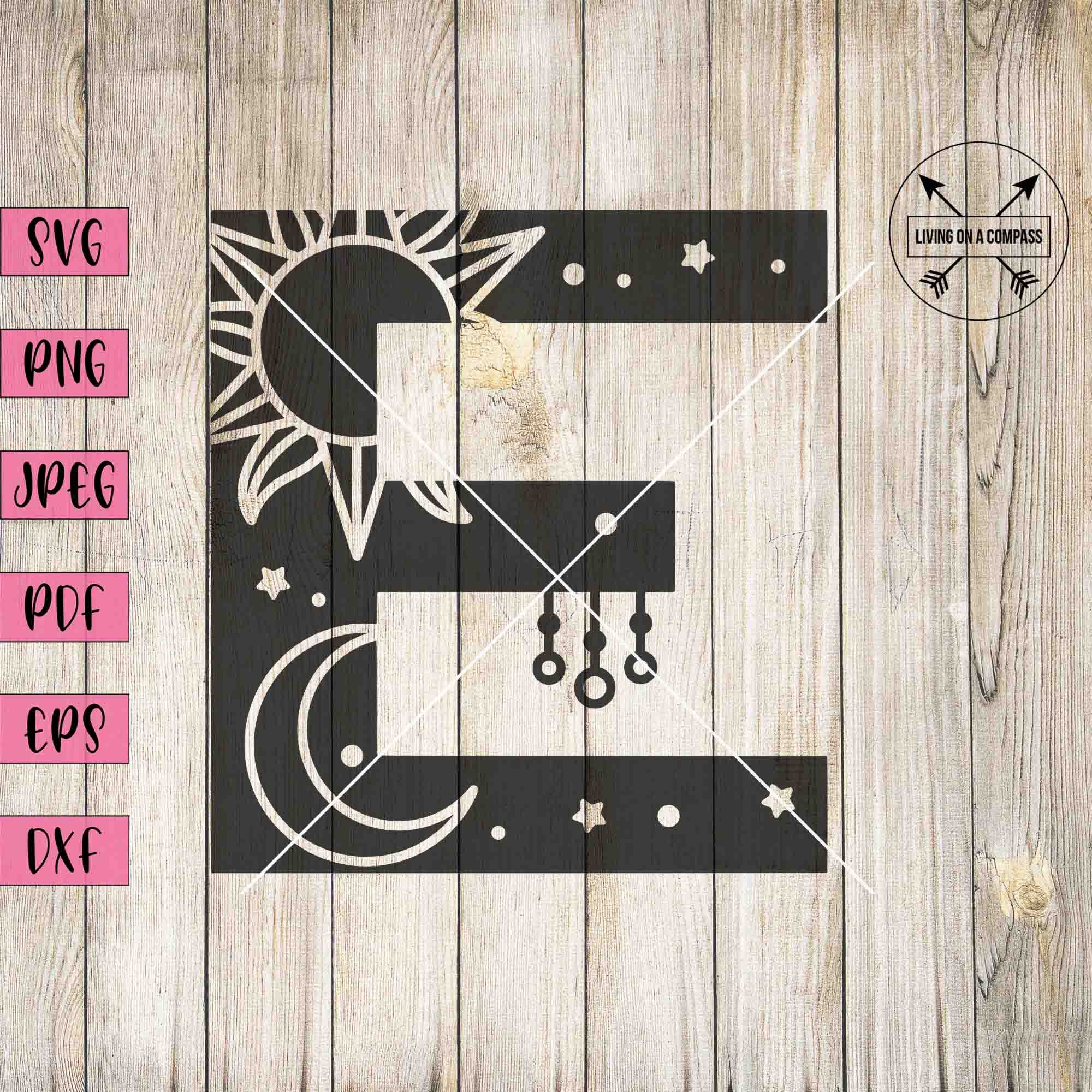 Letter E Svg, Sun and Moon Letters, Letter Clipart, Letter E Png, Boho ...