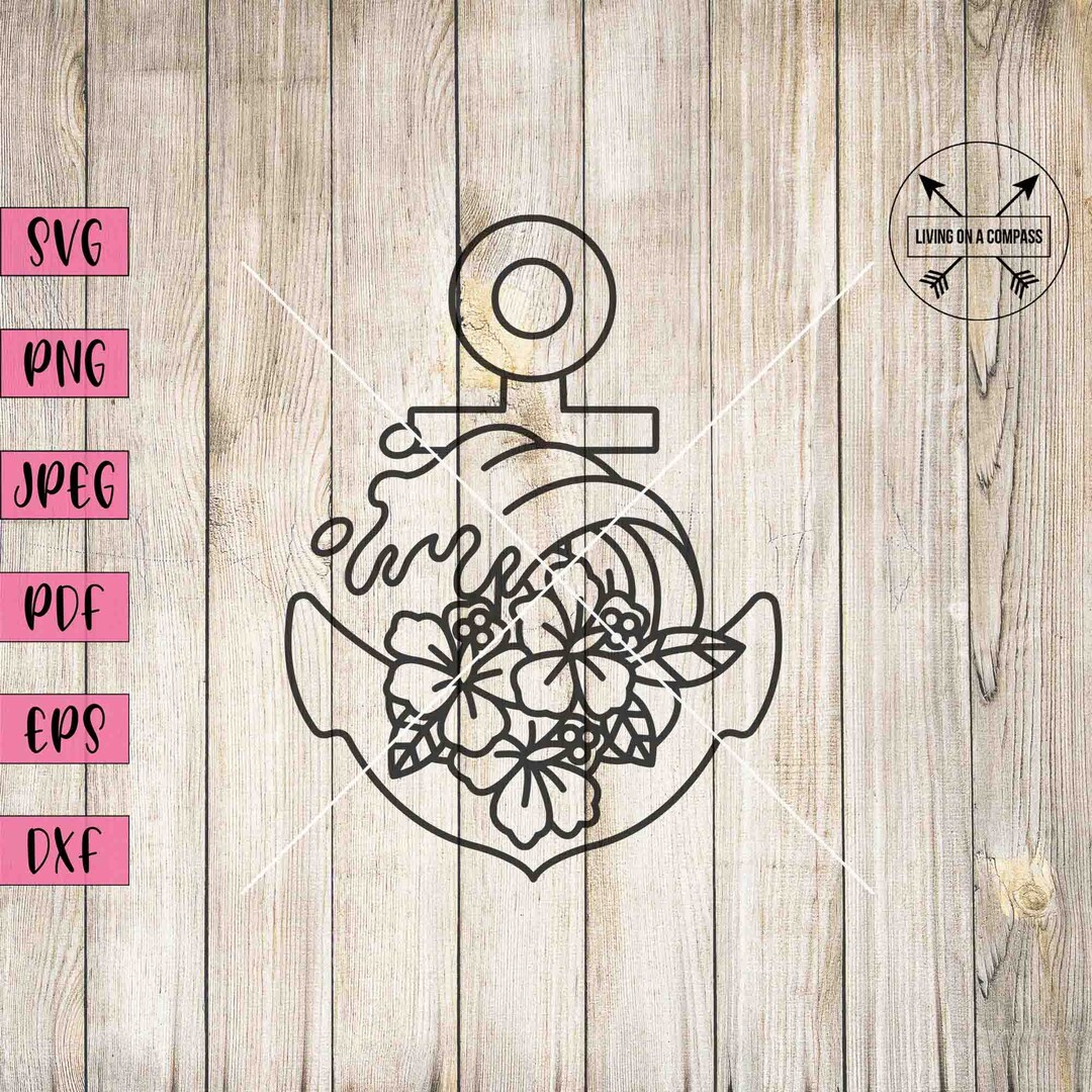 Anchor Svg, Floral Anchor, Nautical Svg, Nautical Clipart, Waves Clip ...