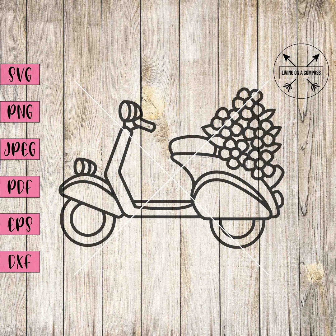Scooter Svg, Scooter Png, Floral Scooter Clipart, Vehicle Svg ...