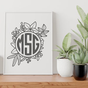 Floral Monogram Frame Svg, Circle Frame Svg, Floral Frame Clipart ...