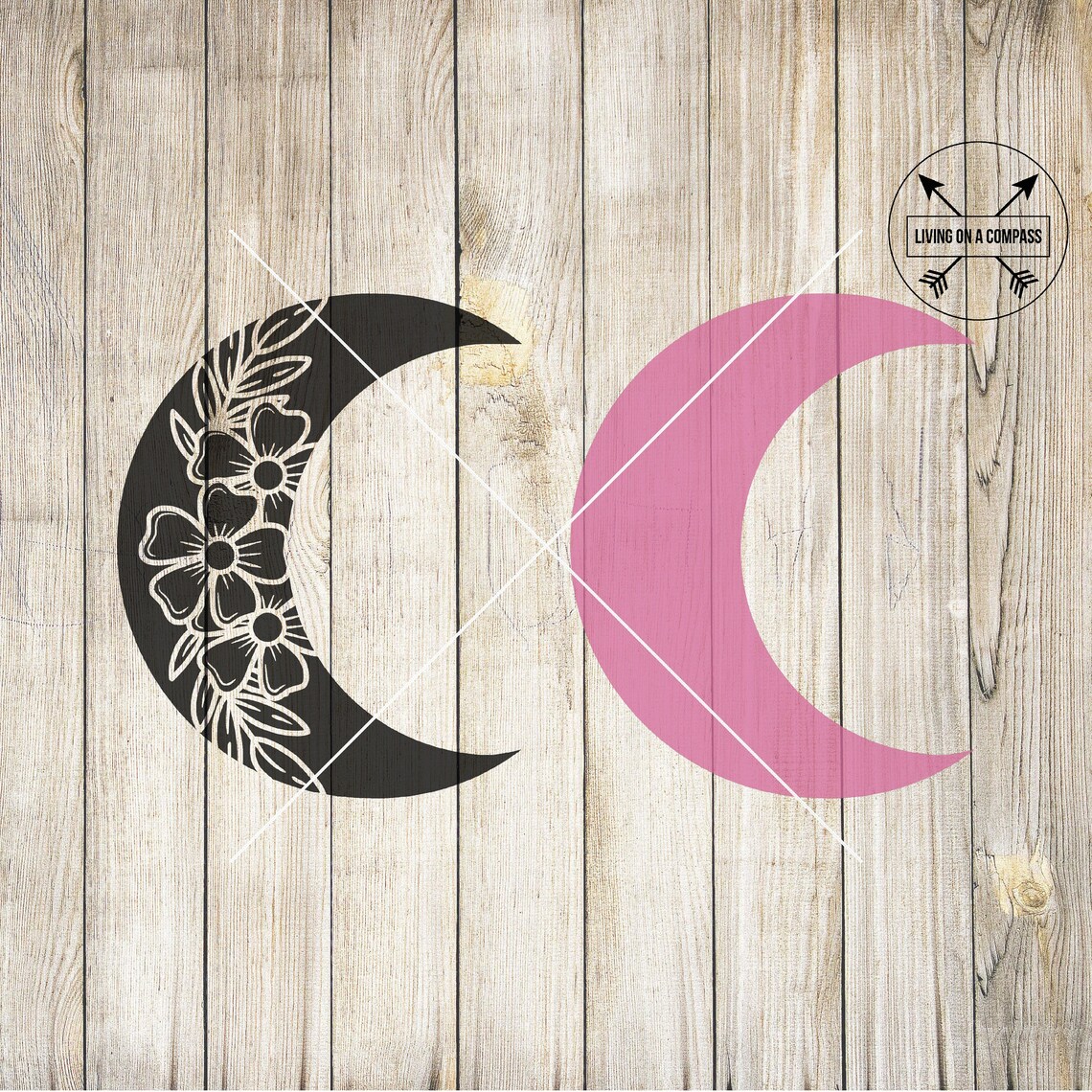Floral Crescent Moon Svg Moon Moon Clipart Moon and Flowers - Etsy