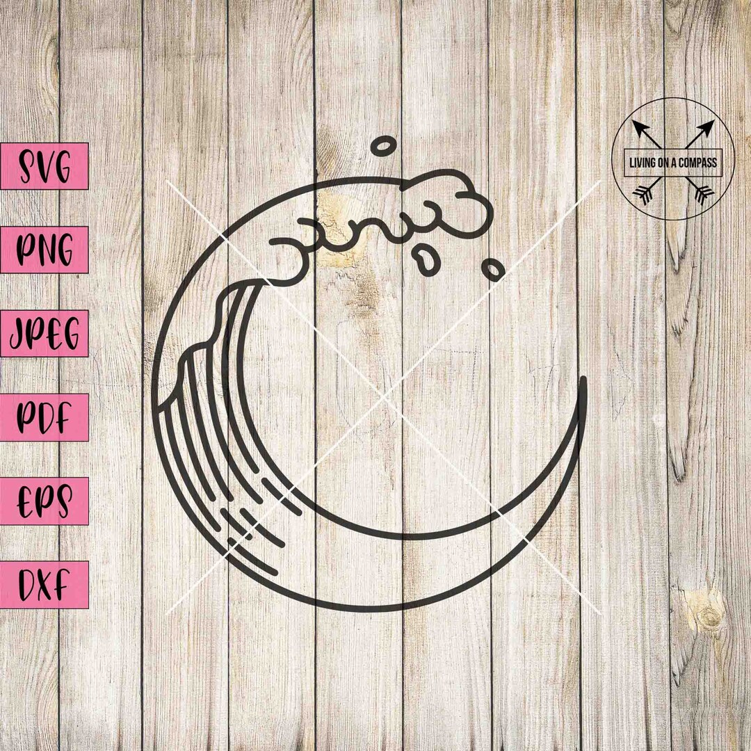 Moon Svg, Waves Print, Waves Svg, Waves Clip Art, Ocean Wall Art, Ocean ...