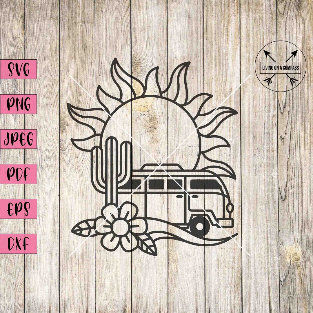Cactus Van Svg, Sun Png, Sun Decal, Desert Sun, Cute Cactus Svg, Cute ...