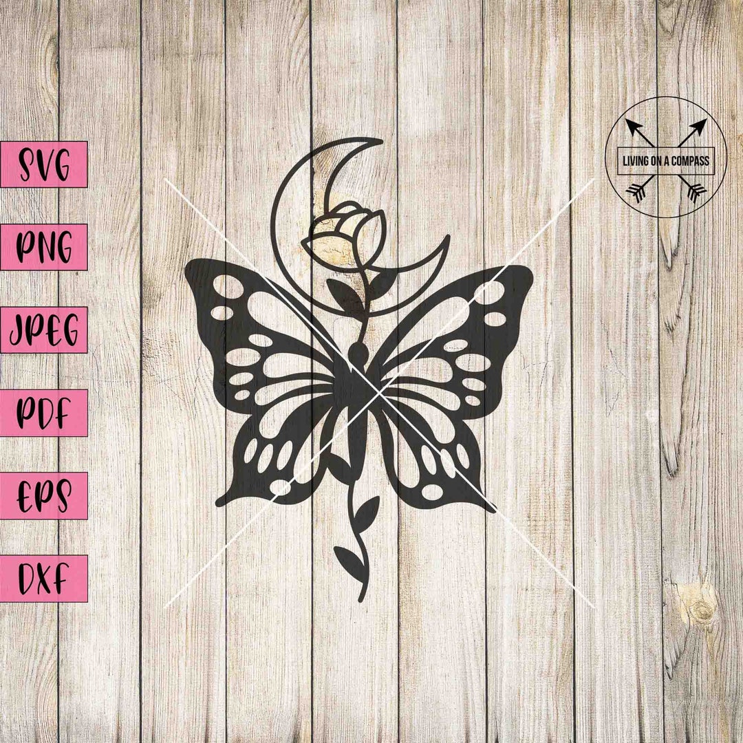Floral Butterfly Moon Svg, Butterfly Logo, Butterfly Decor, Butterfly ...