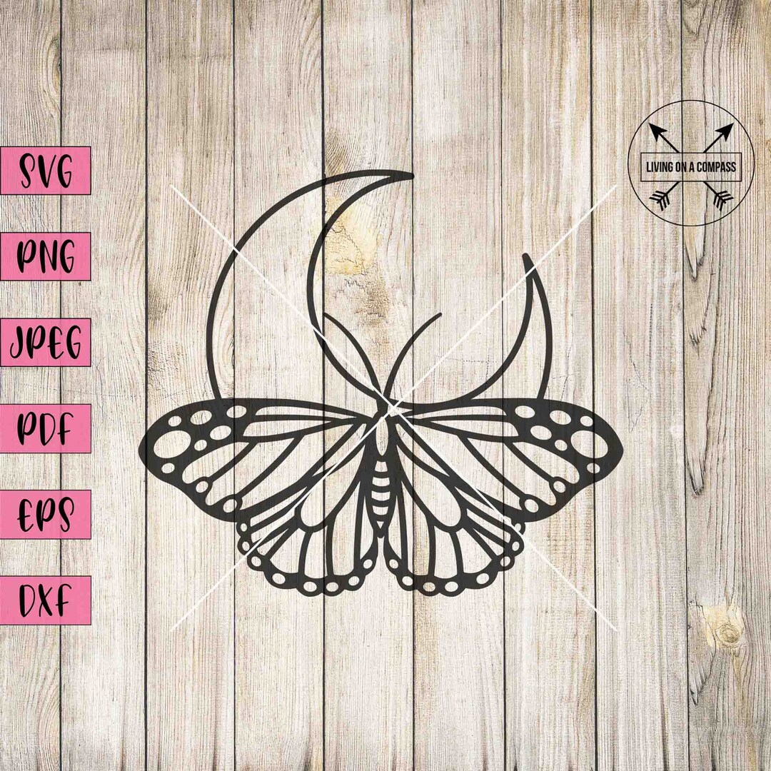 Butterfly Moon Svg, Crescent Moon Svg, Moon Svg, Moon Png, Moon Deecal ...