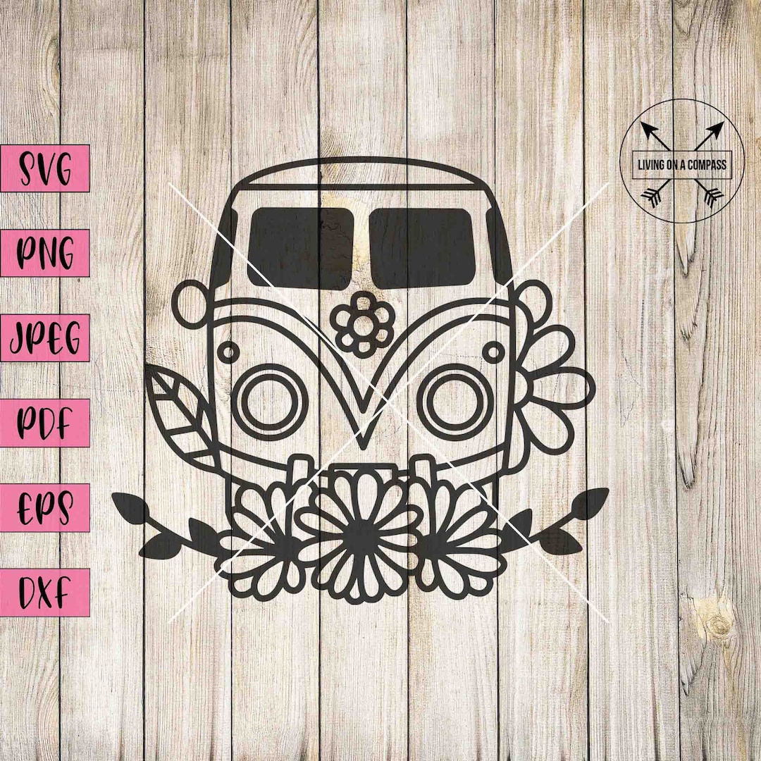 Hippie Van Svg, Floral Car, Floral Van, Hippie Car, Hippie Svg, Hippie ...