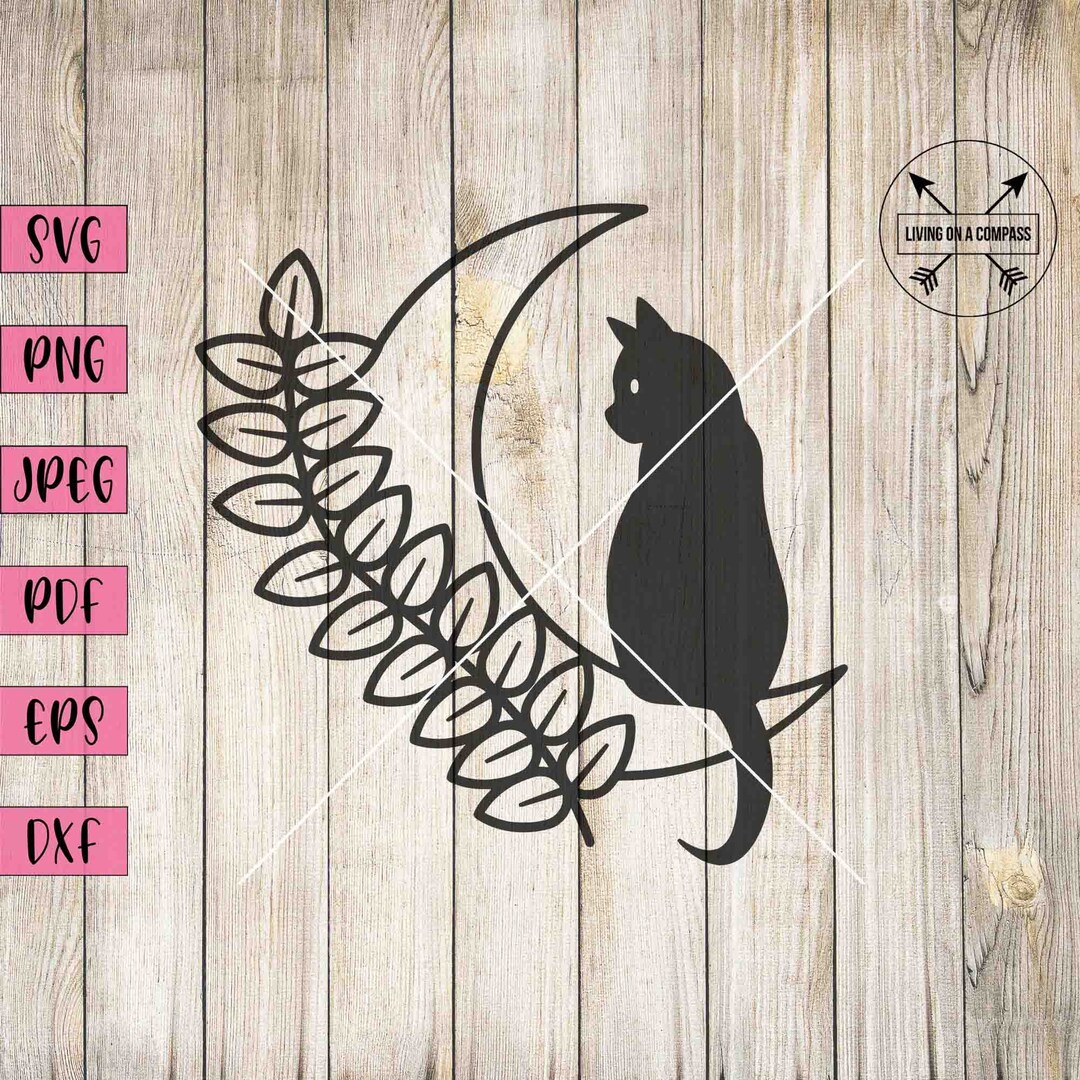 Cat Moon Svg, Cat Clipart, Cat Wall Art, Cat Sticker, Cat Svg File ...