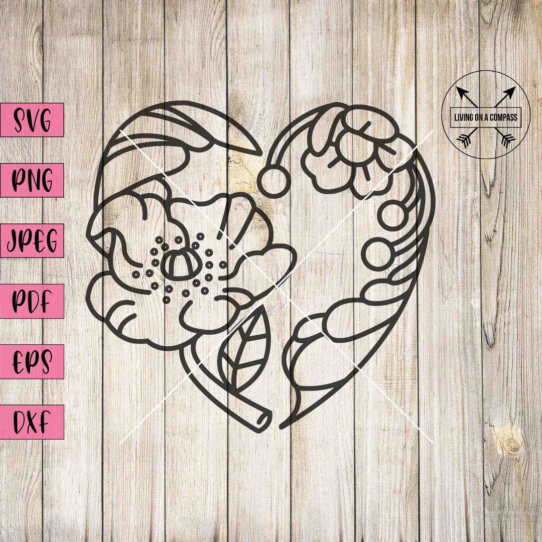 Heart Flower Svg, Floral Heart Svg, Heart Clipart, Heart Decal ...