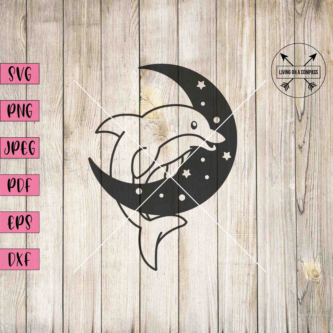Dolphin Svg, Dolphin Clipart, Dolphin Decal, Dolphin and Moon, Sea ...