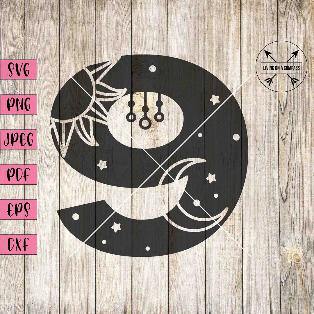 Sun and Moon Number 9 Svg, Number 9 Png, Number Nine, Number 9 Decal ...