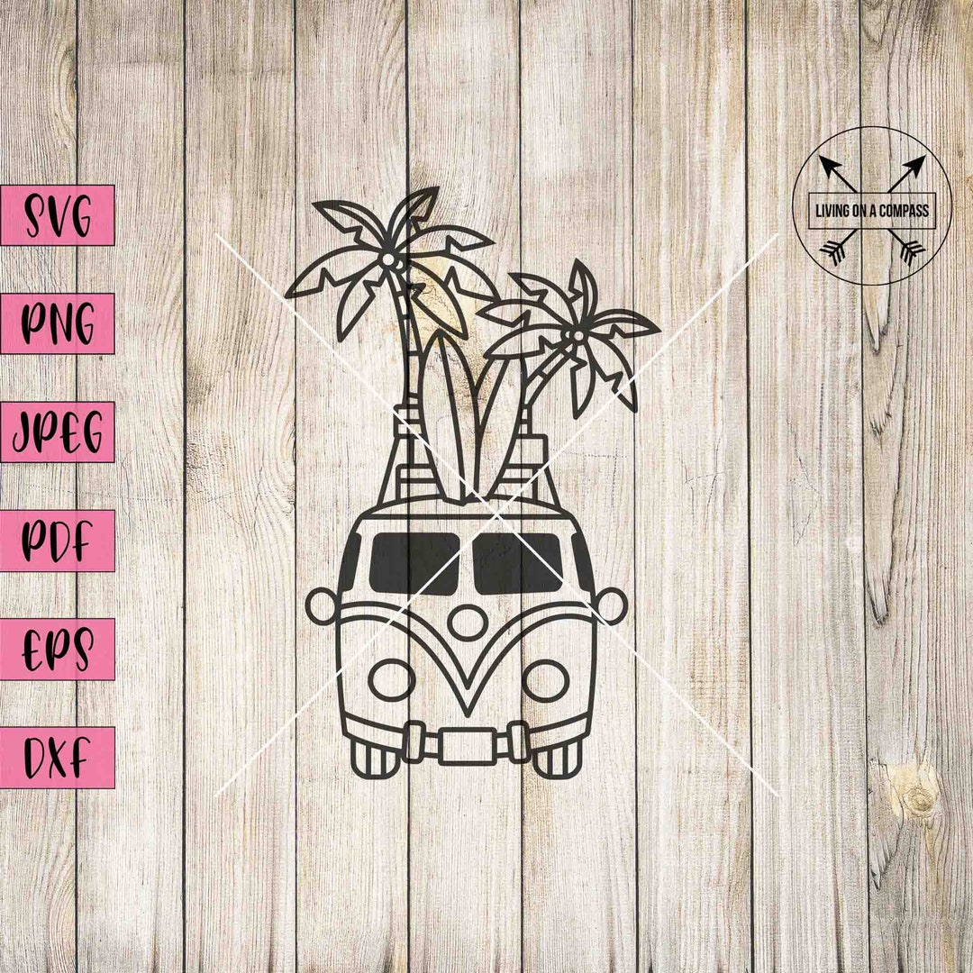Beach Van Svg, Surfboard Clip Art, Hippie Car, Hippie Svg, Hippie ...